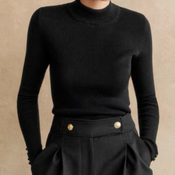 Sezane | Tops | Sezane Simon Black Jumper Button Cuffs Size Xs | Poshmark